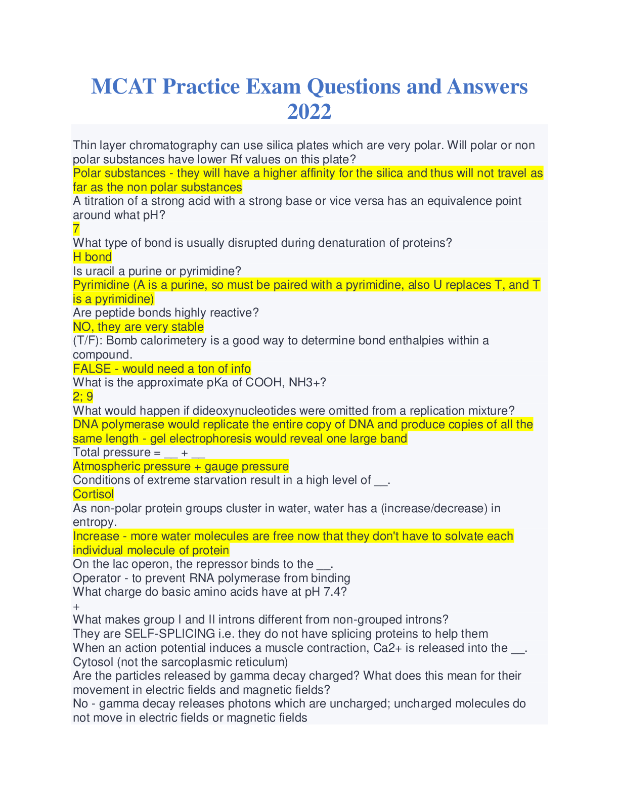 MCAT Practice Exam Questions and Answers 2022 Possible Questions and ...