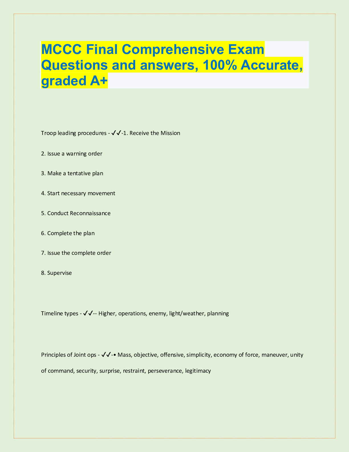 MCCC Final Comprehensive Exam Questions and answers, 100% Accurate ...