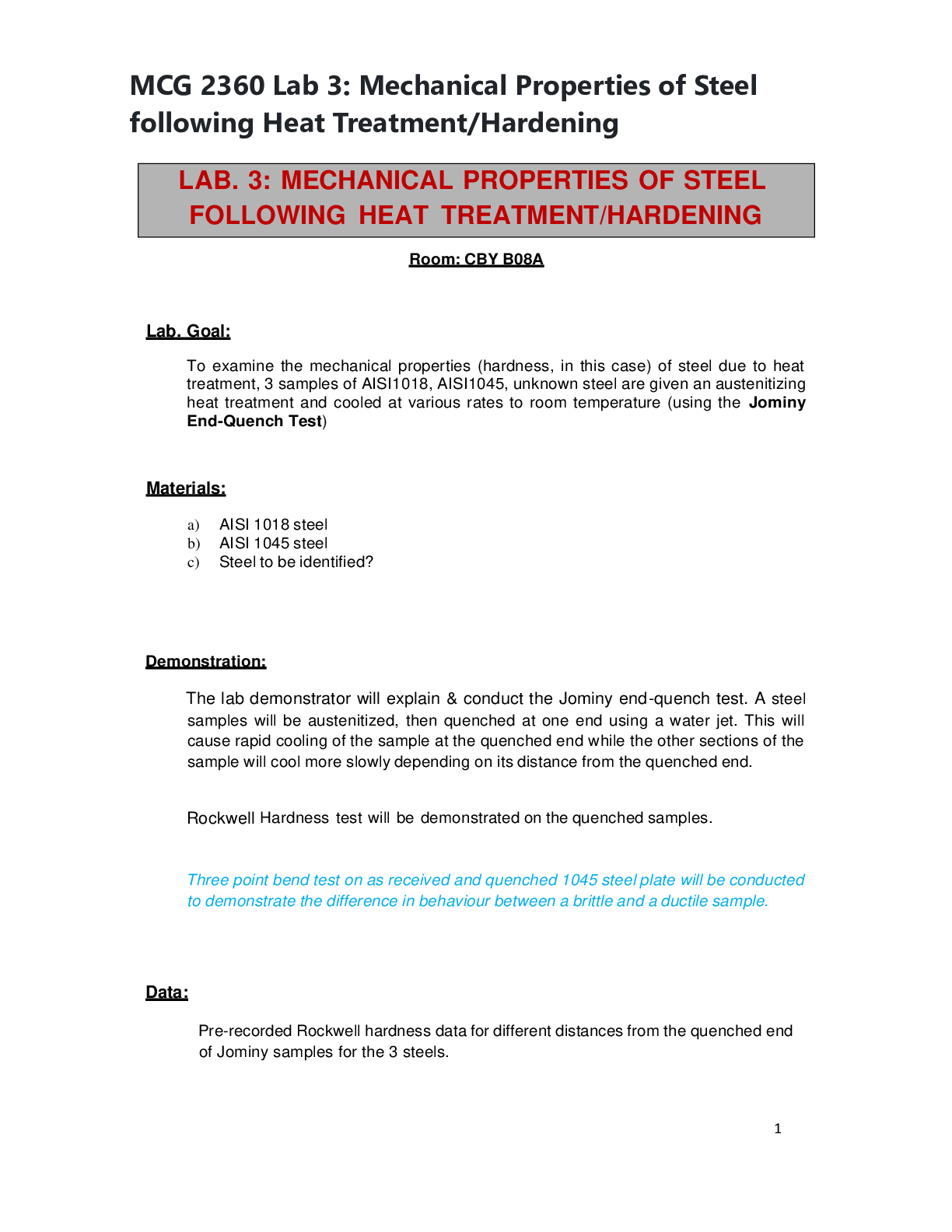 MCG 2360 Lab 3: Mechanical Properties of Steel following Heat Treatment ...