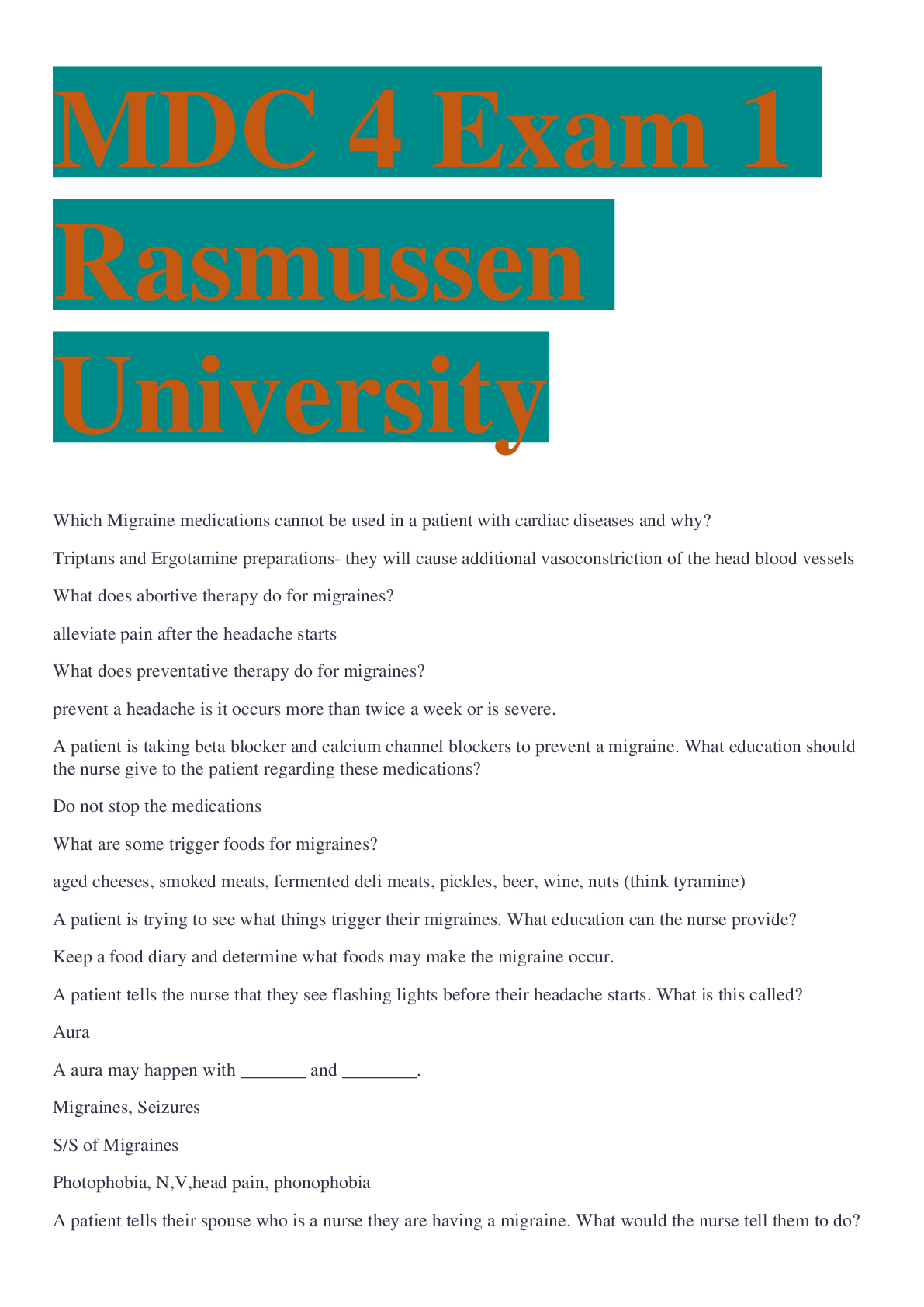 MDC 4 Exam1 Answered- Graded A+ -Rasmussen University - Scholarfriends