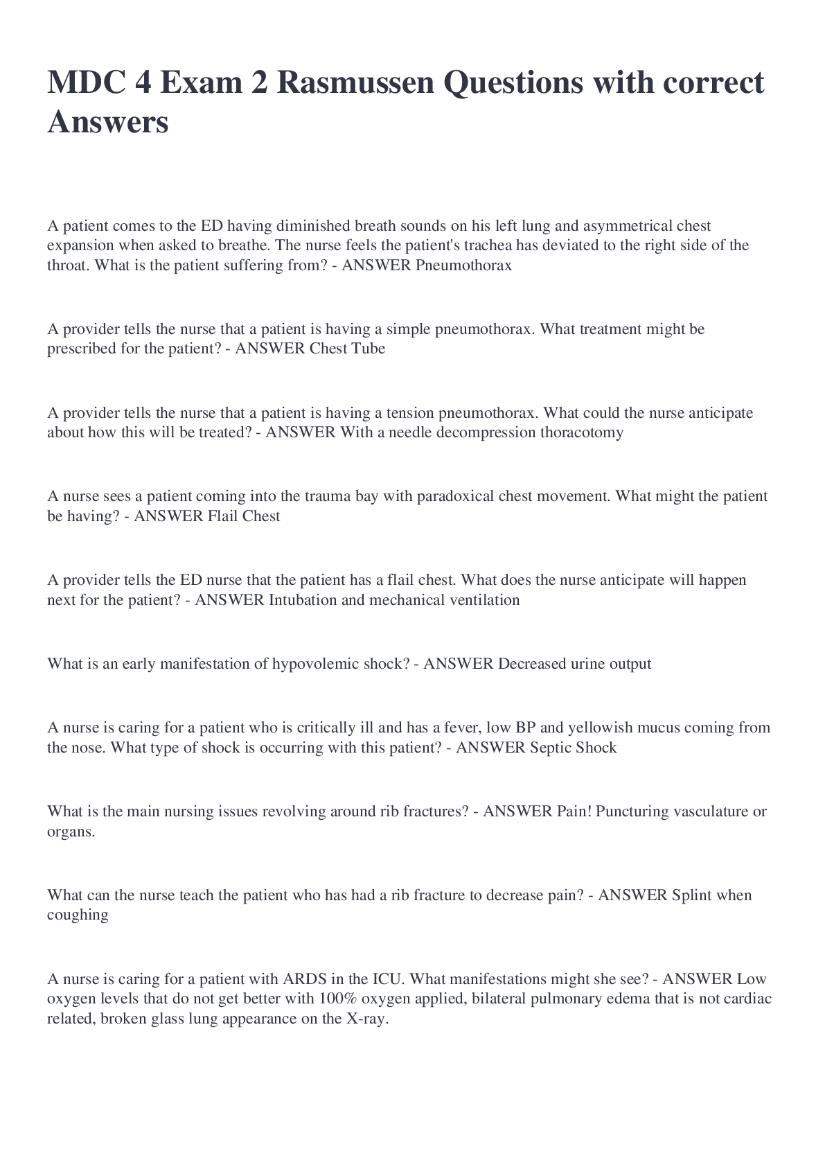 MDC 4 Exam 2 Rasmussen Questions with correct Answers - Scholarfriends
