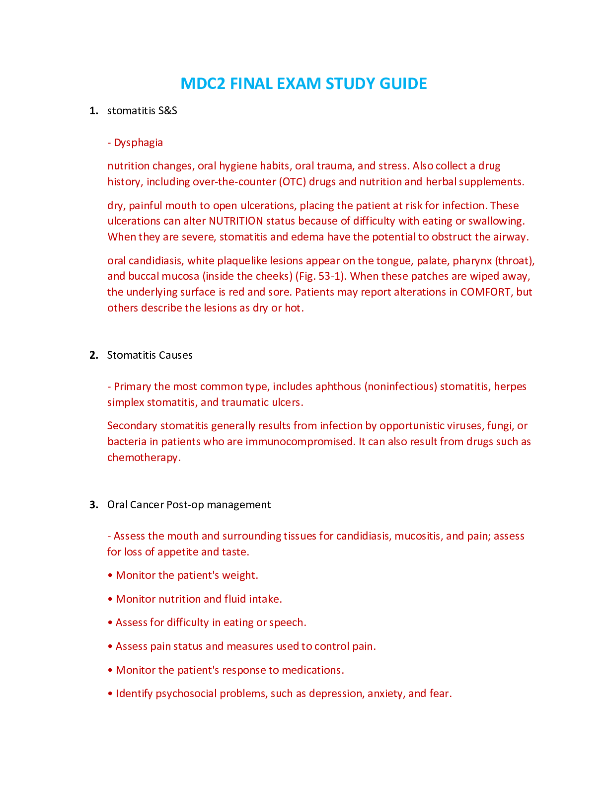 NUR 2392 / NUR2392 Final Exam Study Guide: Multidimensional Care II ...