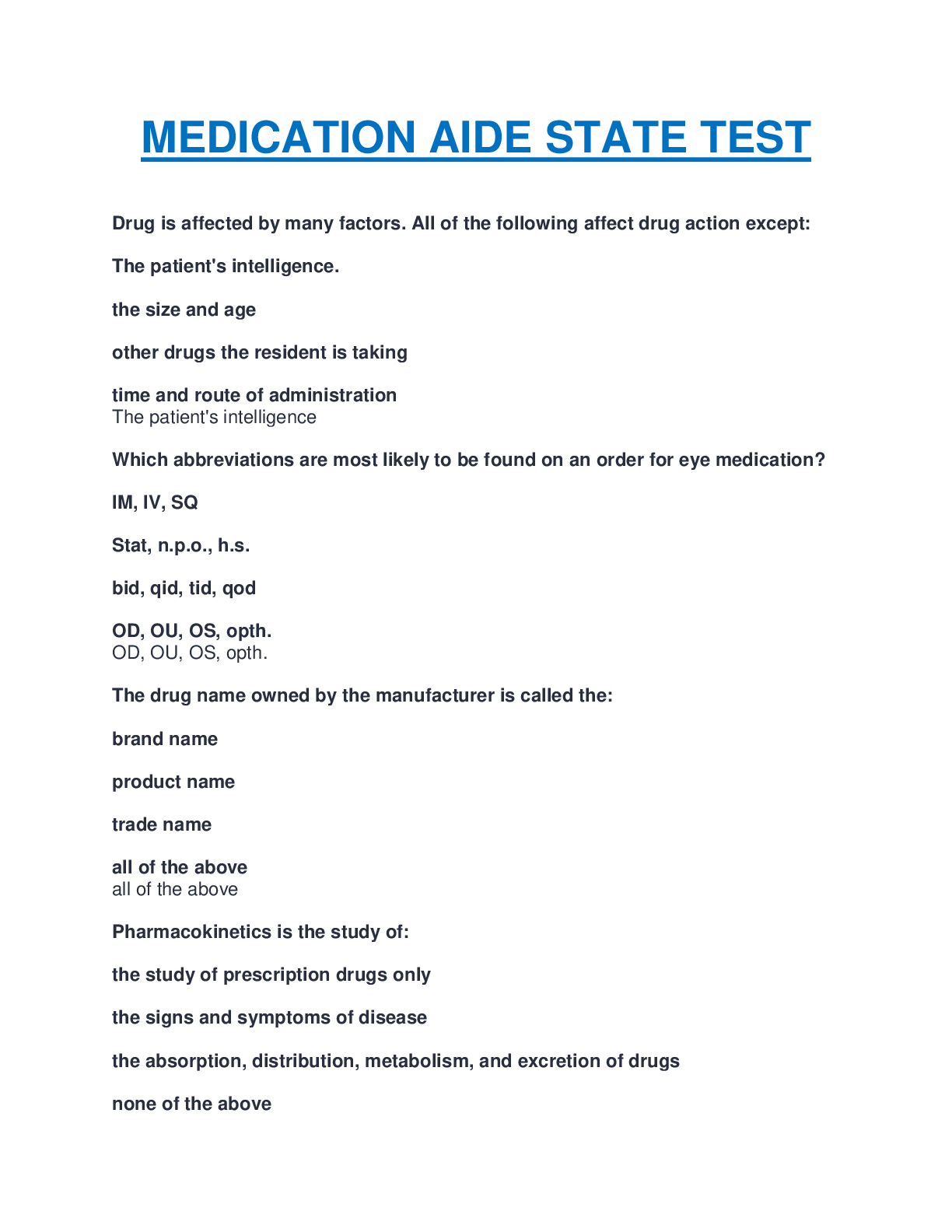 MEDICATION AIDE TEST EXAM | NEW UPDATED SERIES AND COMPLETE GUIDE ...