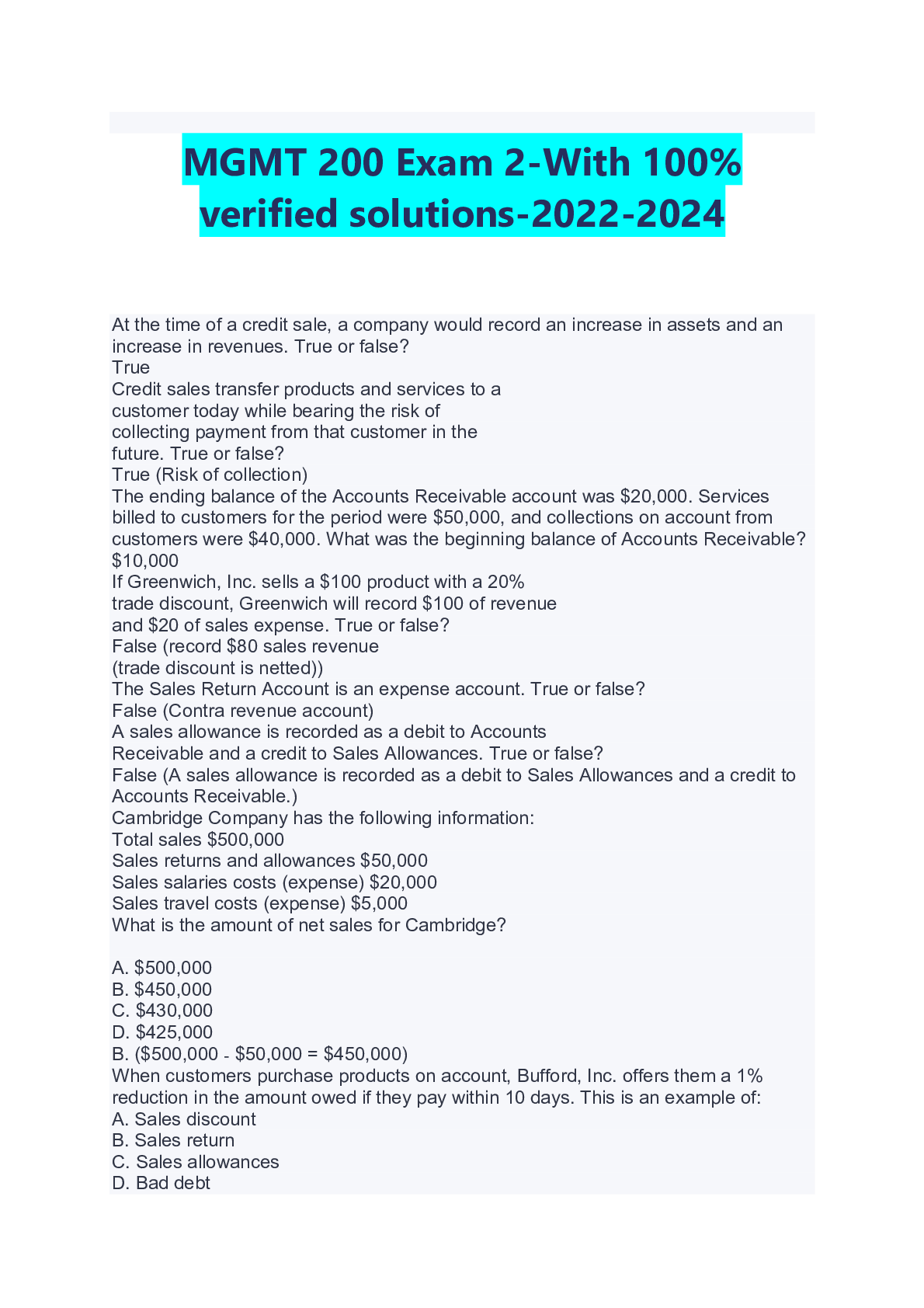 MGMT 200 Exam 2-With 100% verified solutions-2022-2024 - Scholarfriends