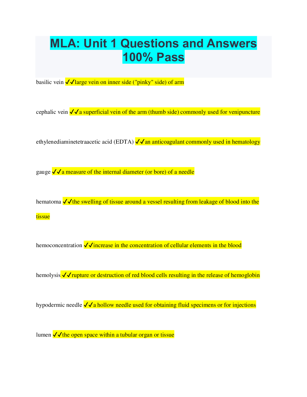MLA: Unit 1 Questions and Answers 100% Pass - Scholarfriends