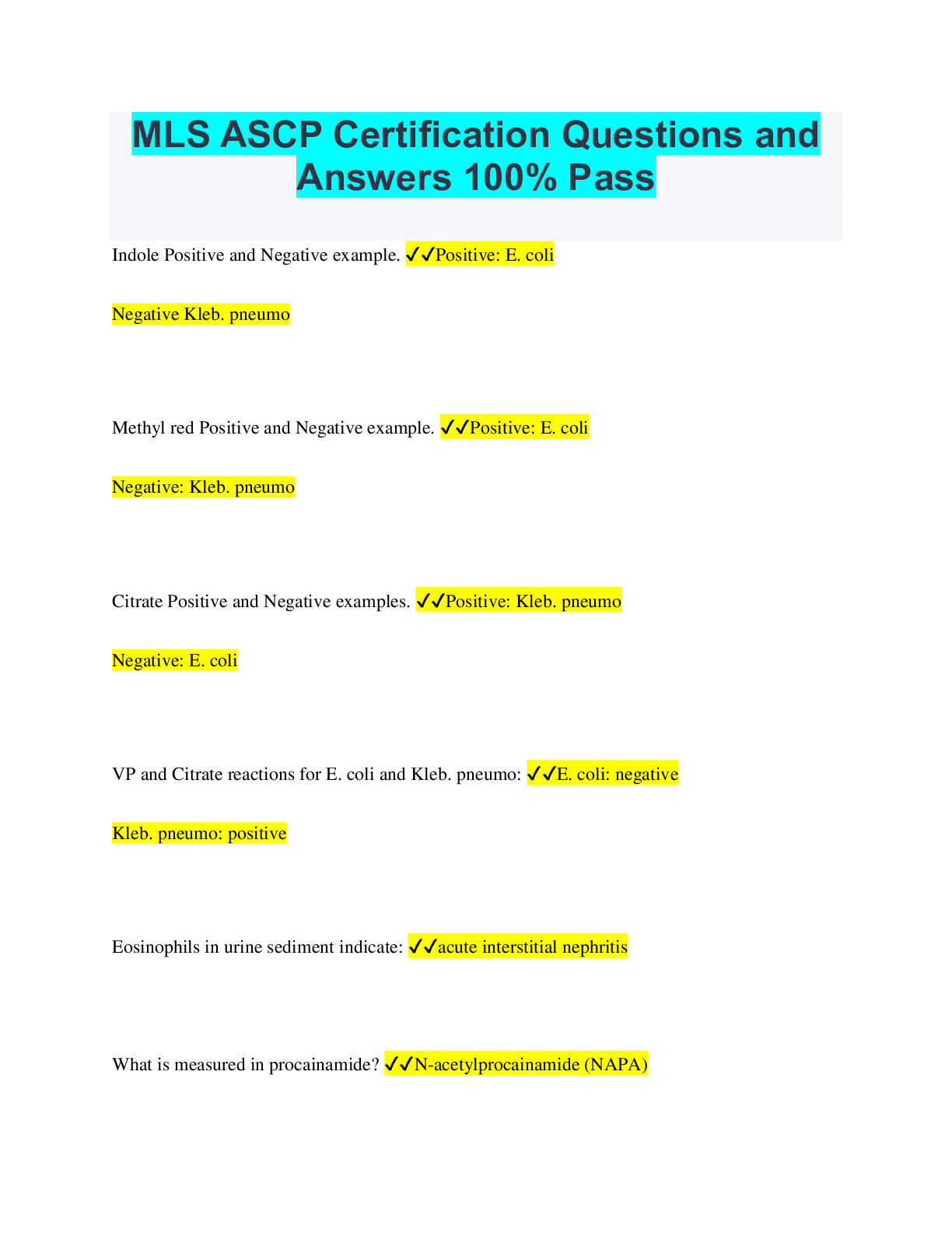MLS ASCP Certification Questions and Answers 100% Pass - Scholarfriends