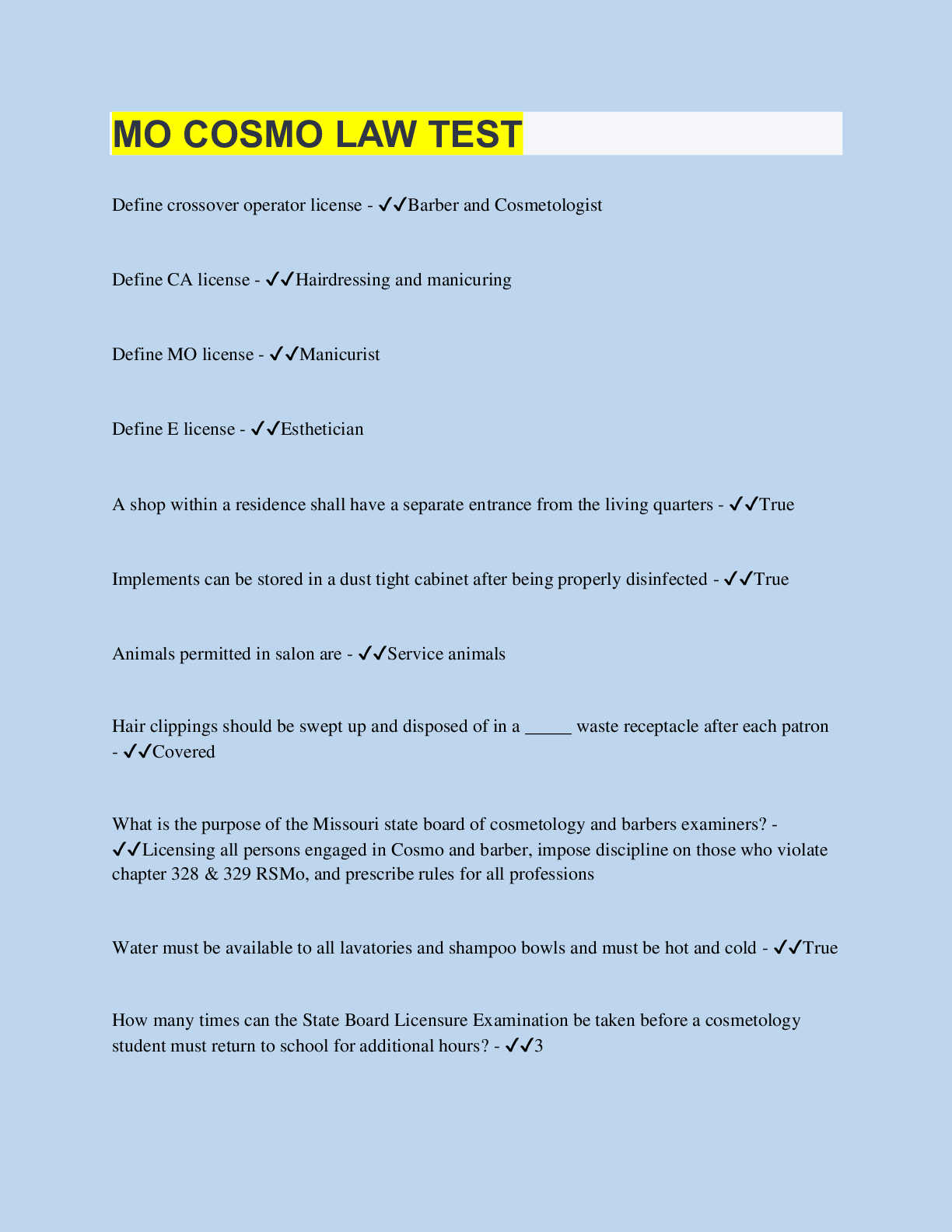 MO COSMO LAW TEST | 35 Questions with 100% Correct Answers | Updated ...