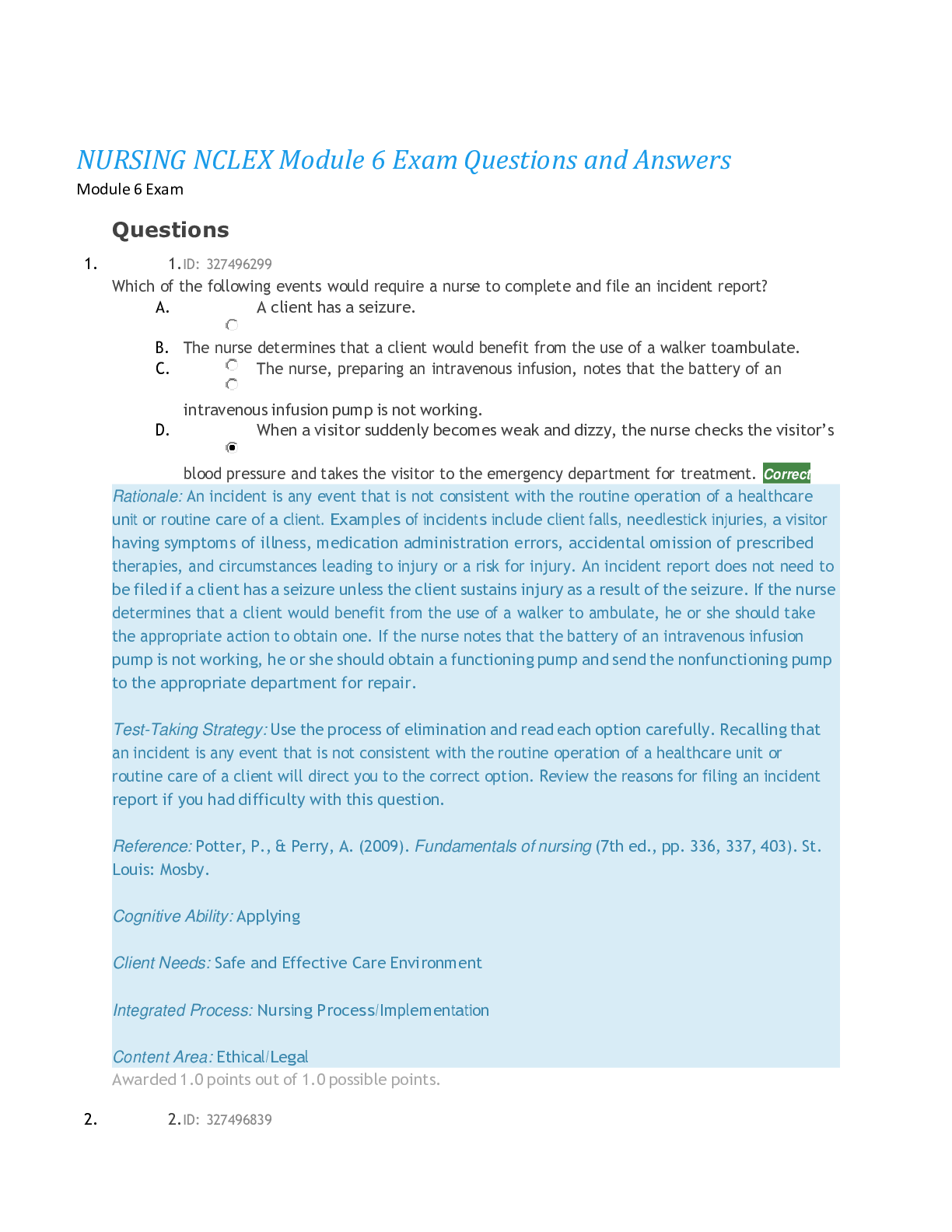 NURSING NCLEX Module 6 Exam Questions and Answers,100% CORRECT ...
