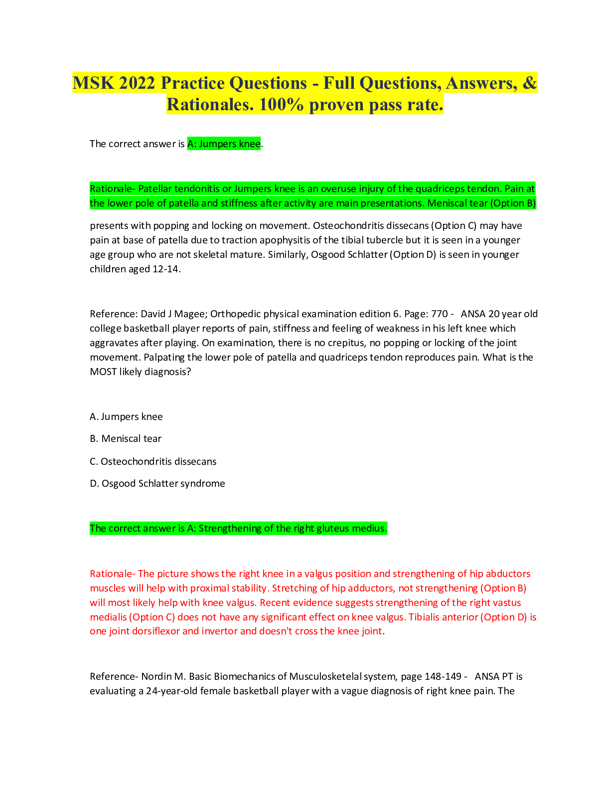MSK 2022 Practice Questions - Full Questions, Answers, & Rationales ...