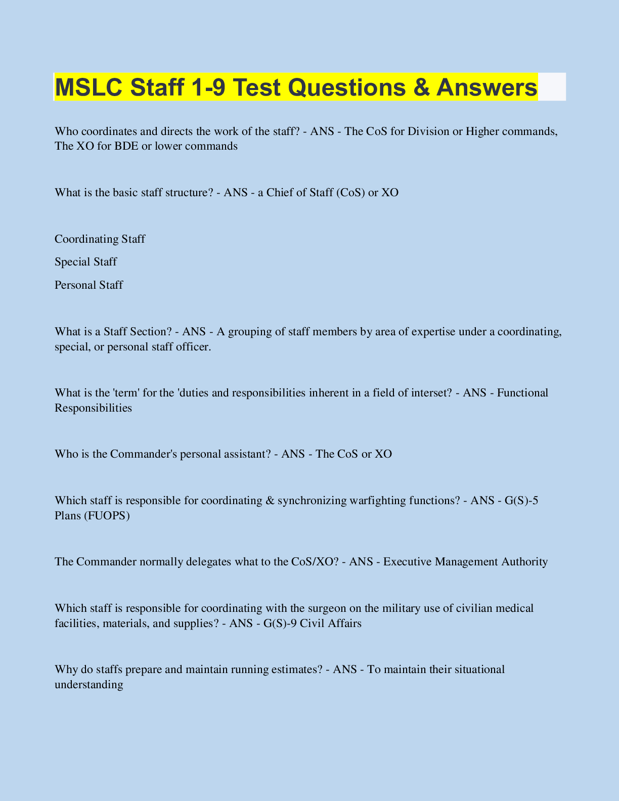 MSLC Staff 1-9 Test Questions & Answers | with 100% Correct Answers ...