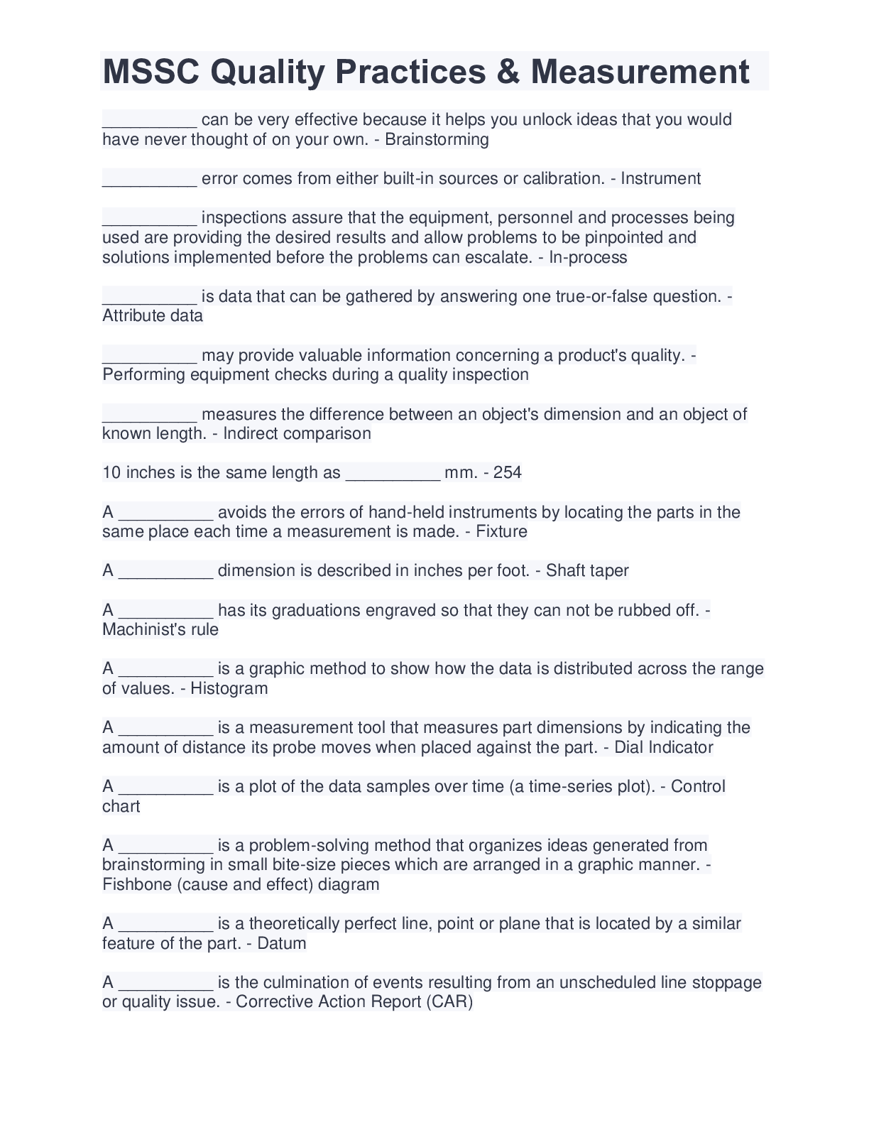 MSSC Quality Practices & Measurement – Scholarfriends - Scholarfriends