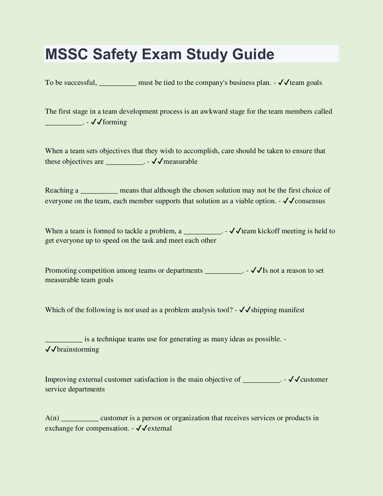 MSSC Safety Exam Study Guide - Scholarfriends