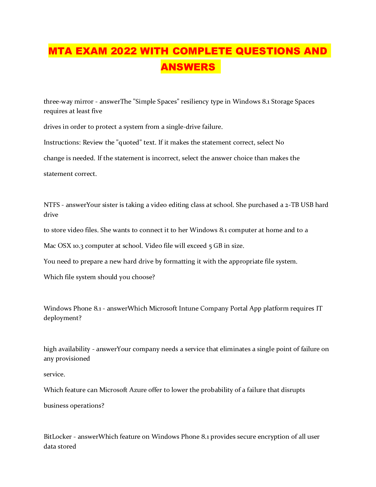 MTA EXAM 2022 WITH COMPLETE QUESTIONS AND ANSWERS - Scholarfriends