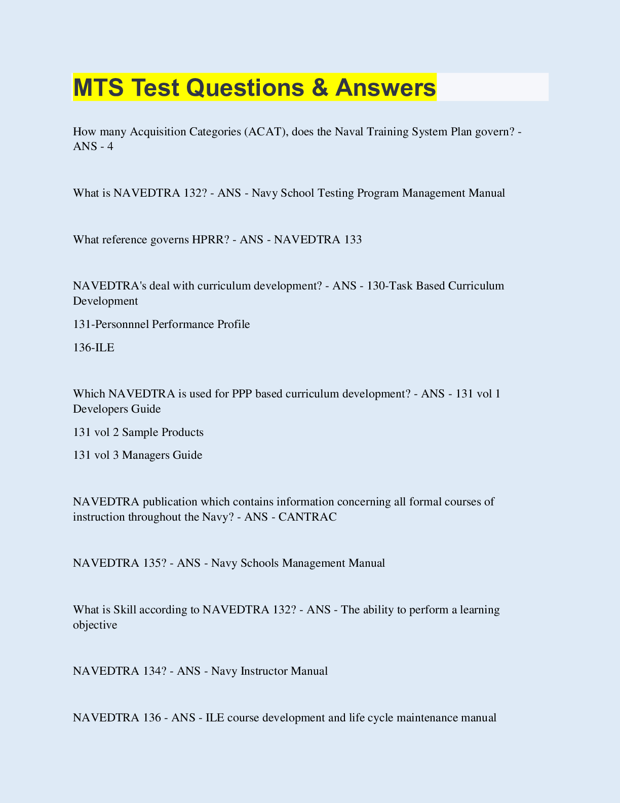 MTS Test Questions & Answers | 420 Questions with 100% Correct Answers ...