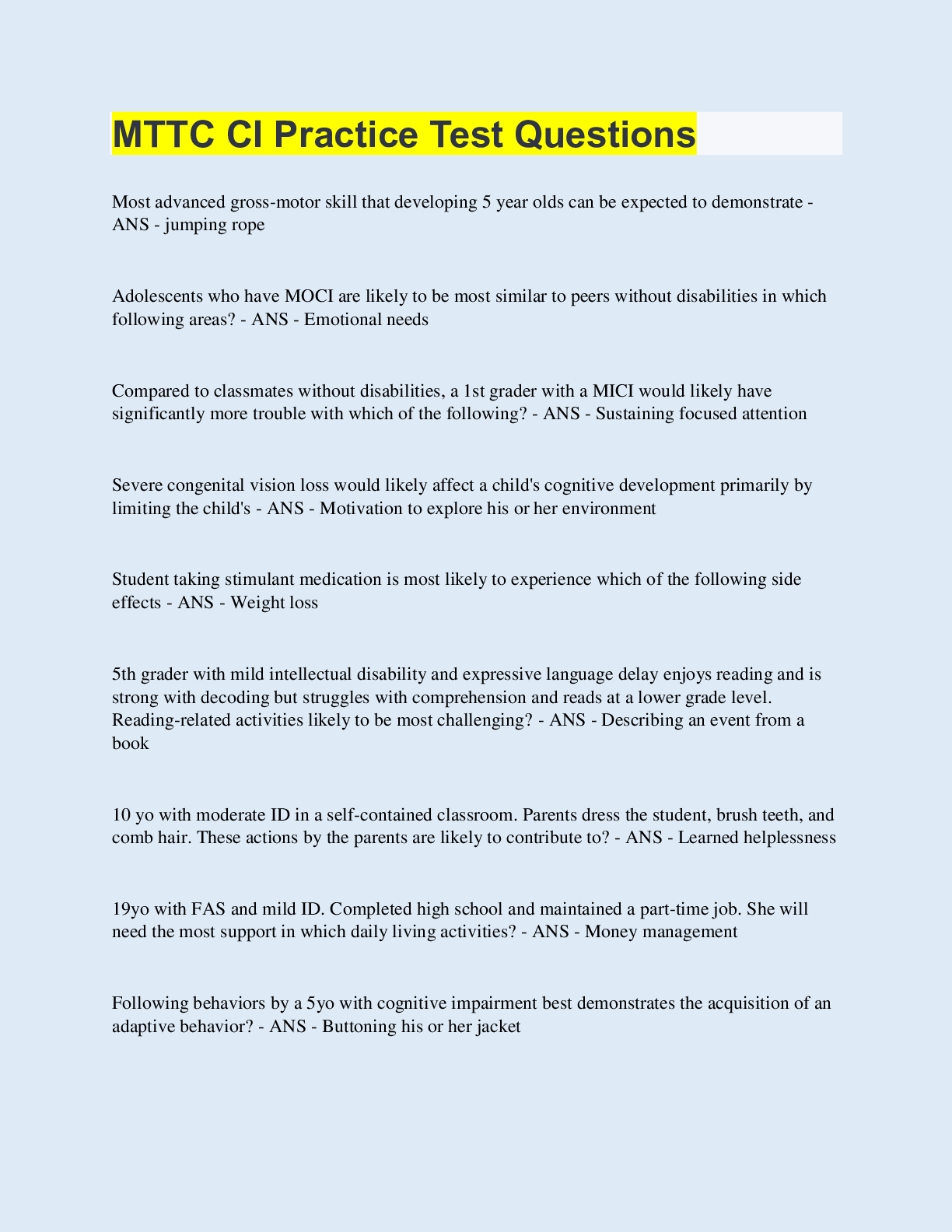 MTTC CI Practice Test Questions | 80 Questions with 100% Correct ...