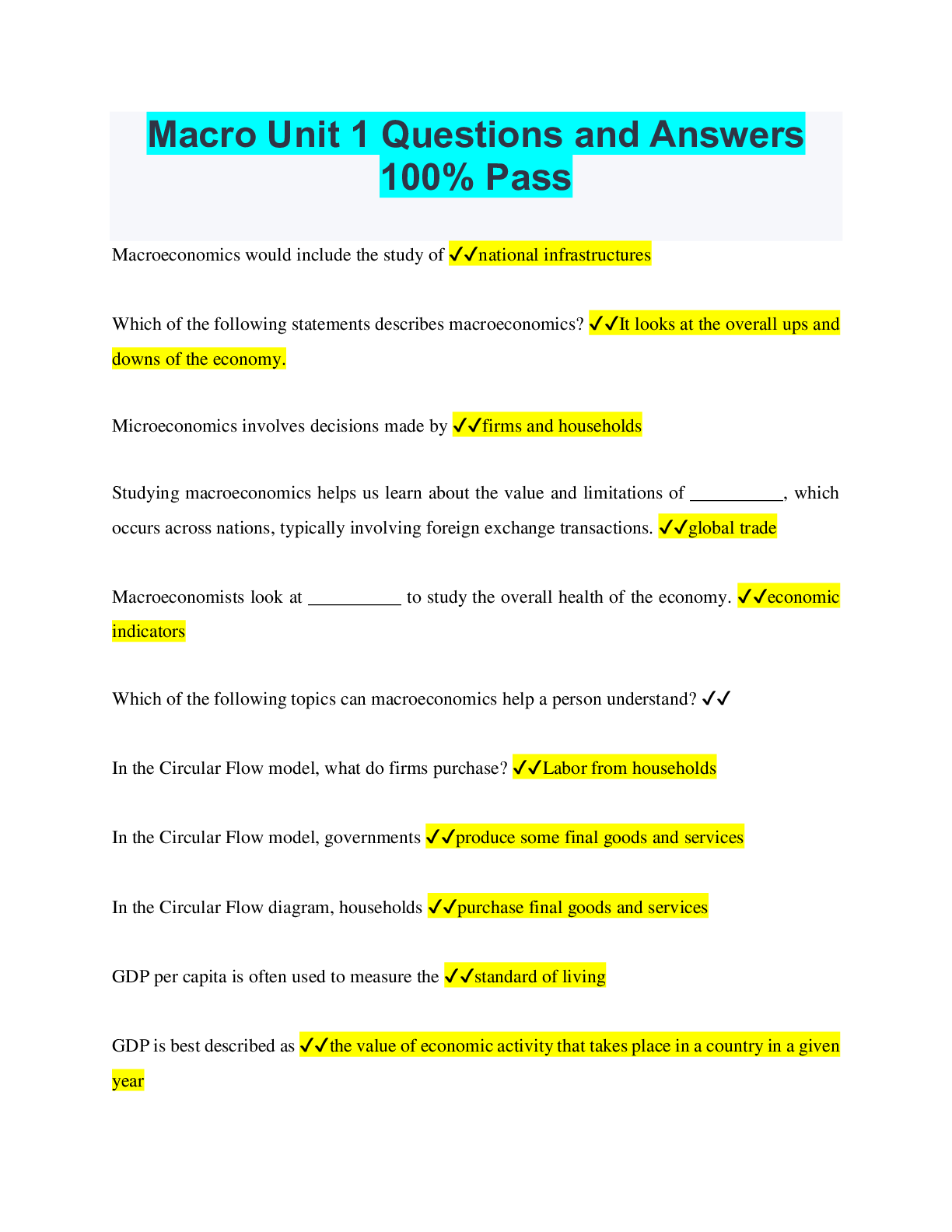 Macro Unit 1 Questions and Answers 100% Pass - Scholarfriends