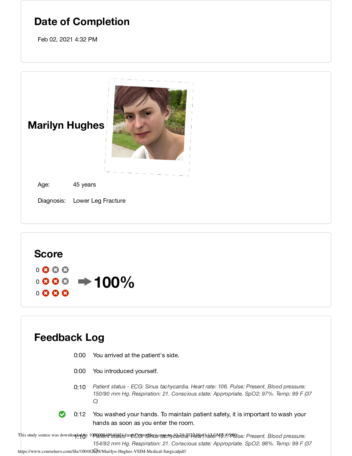 Marilyn Hughes VSIM Medical-Surgical. (GRADED) - Scholarfriends