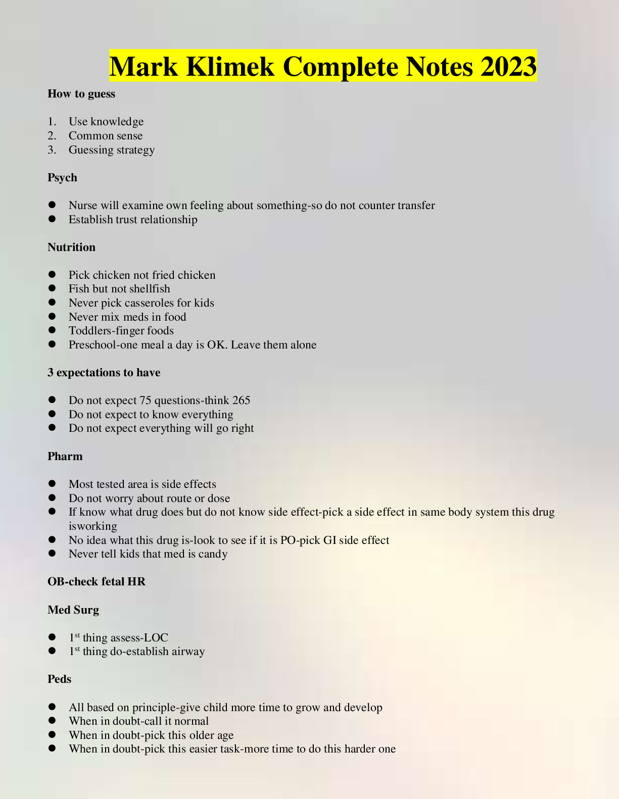 Mark Klimek Complete Notes 2023 - Scholarfriends