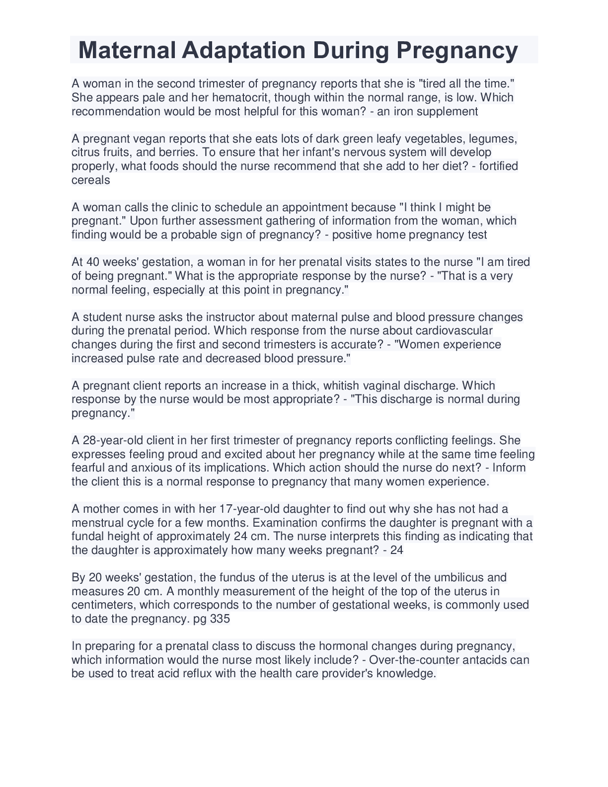 Maternal Adaptation During Pregnancy - Scholarfriends