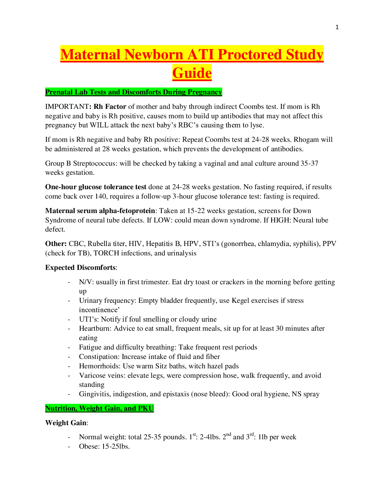 Maternal Newborn ATI Proctored Study Guide Updated - Scholarfriends
