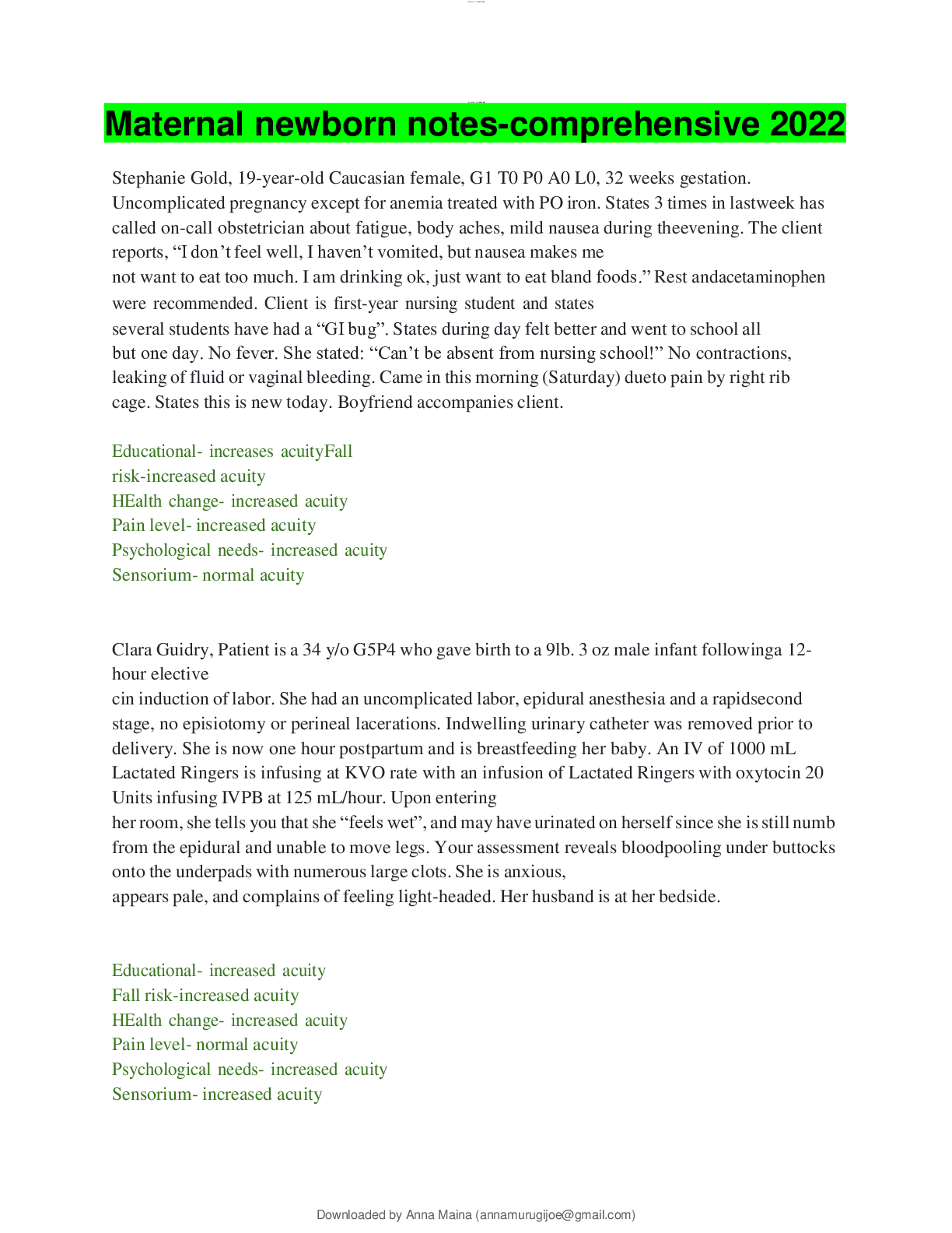 Maternal newborn notes-comprehensive 2022 - Scholarfriends