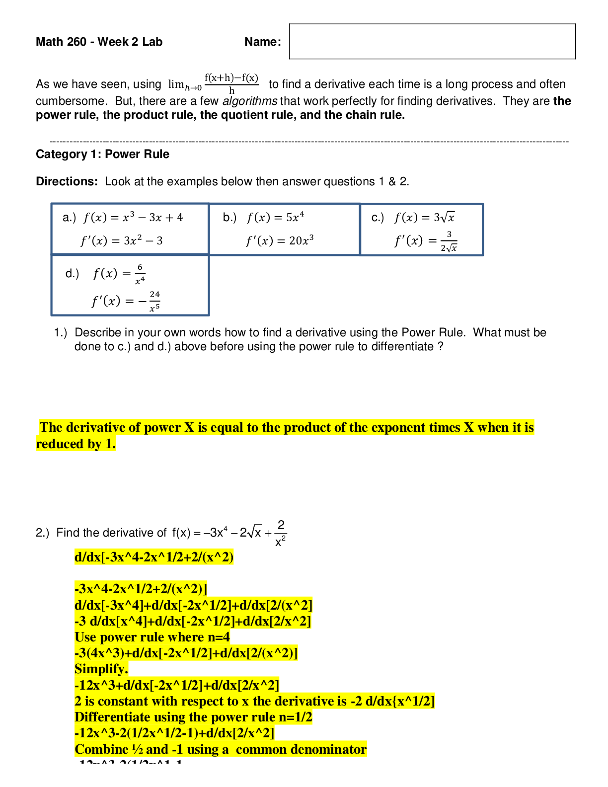 Math 260 Week 2 Lab With Updated Solution - Scholarfriends