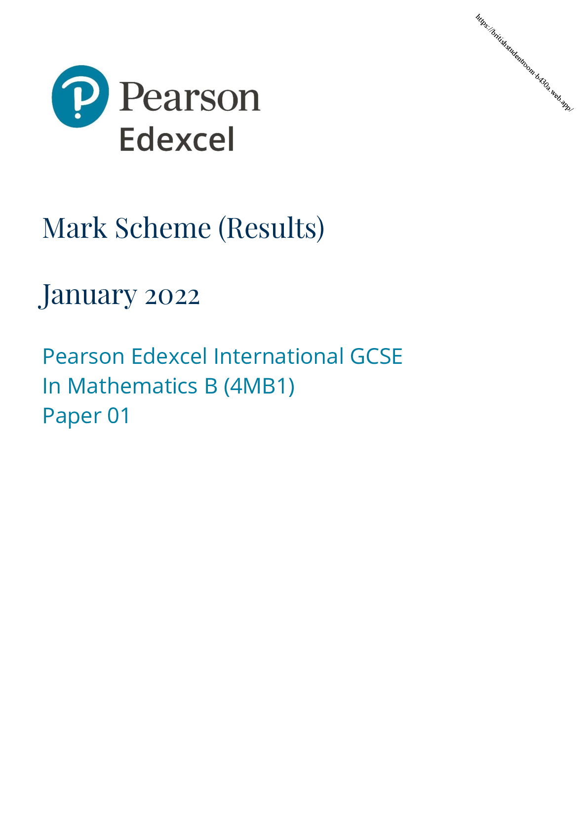Pearson Edexcel International GCSE_Mathematics B_4MB1/01 Mark Scheme ...