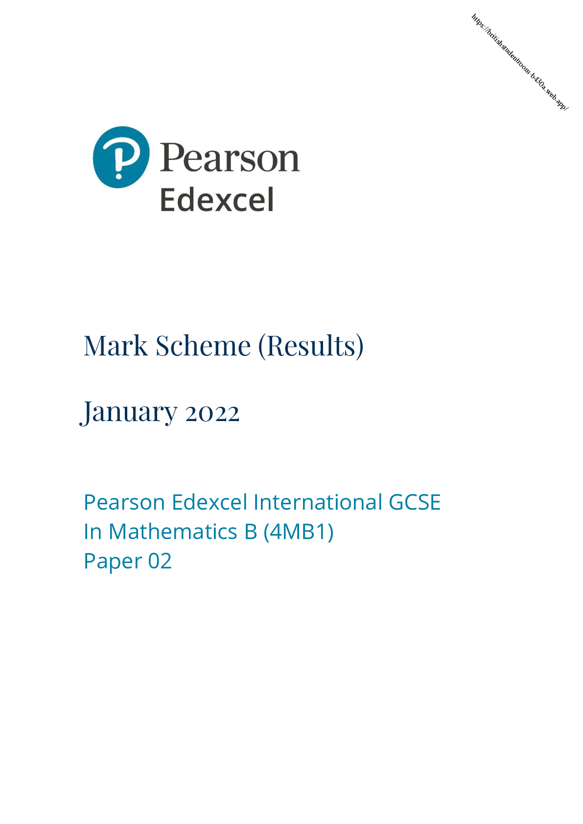 Pearson Edexcel International GCSE_Mathematics B_4MB1/02 Mark Scheme ...