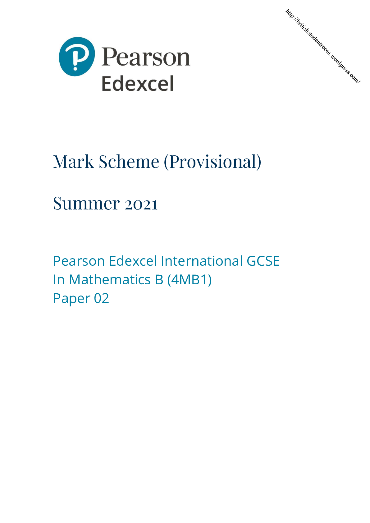 Pearson Edexcel International GCSE_Mathematics B_4MB1/02 Mark Scheme ...