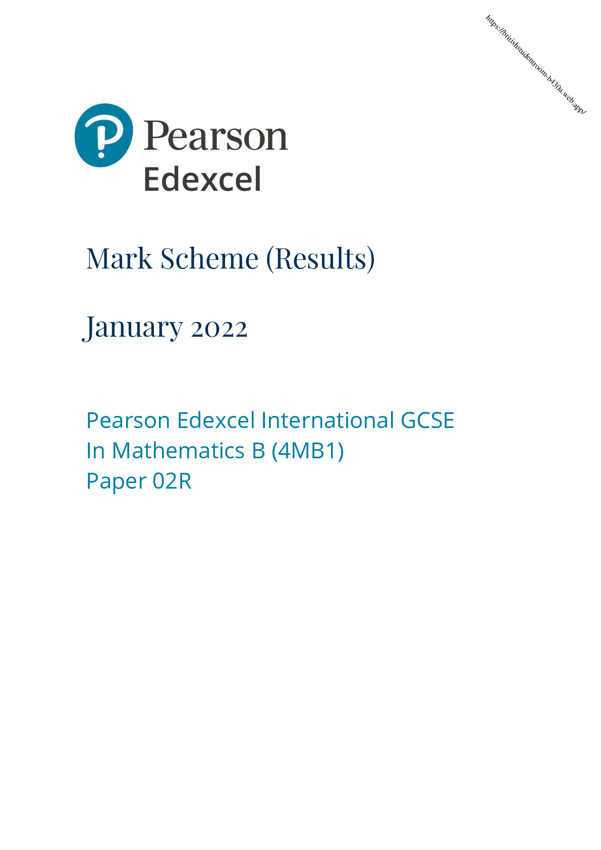 Pearson Edexcel International GCSE_Mathematics B_4MB1/02R Mark Scheme ...