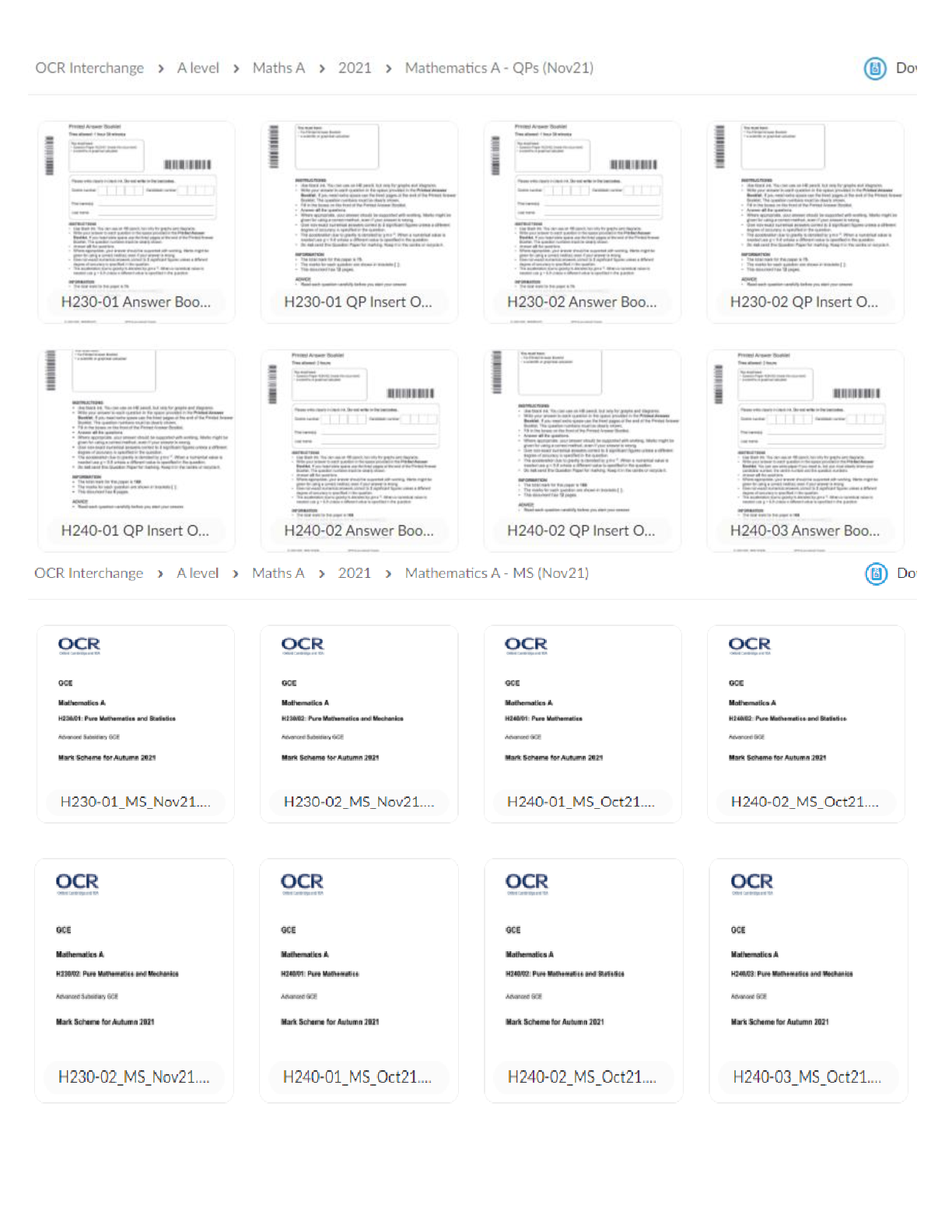 A Level Advanced GCE. MATHS A QUESTION PAPERS and MARK SCHEMES. October ...