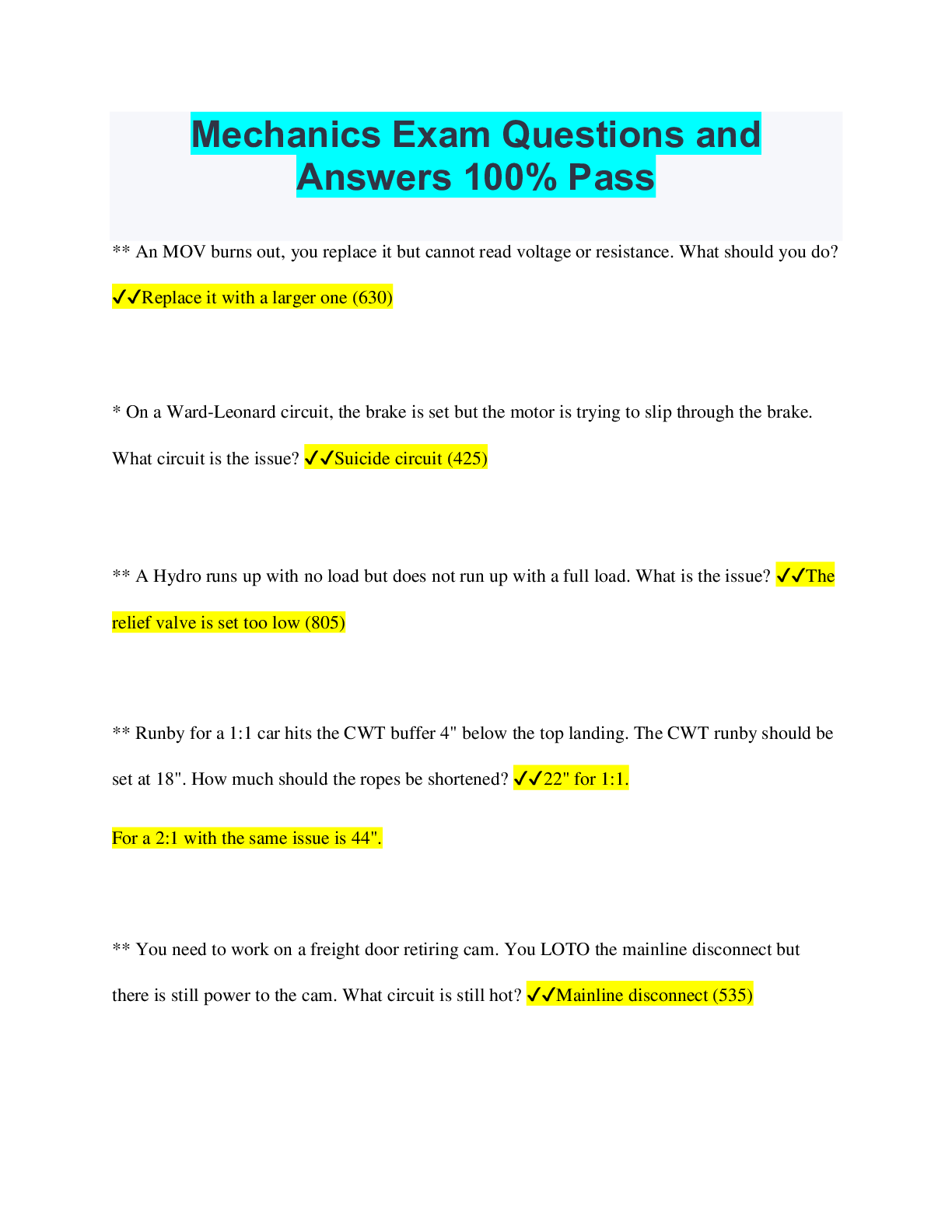 Mechanics Exam Questions and Answers 100% Pass - Scholarfriends