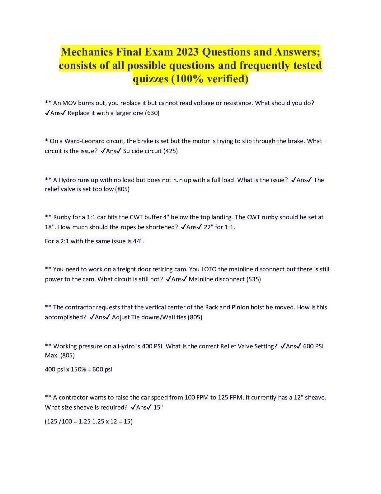 Mechanics Final Exam 2023 Questions and Answers; consists of all ...