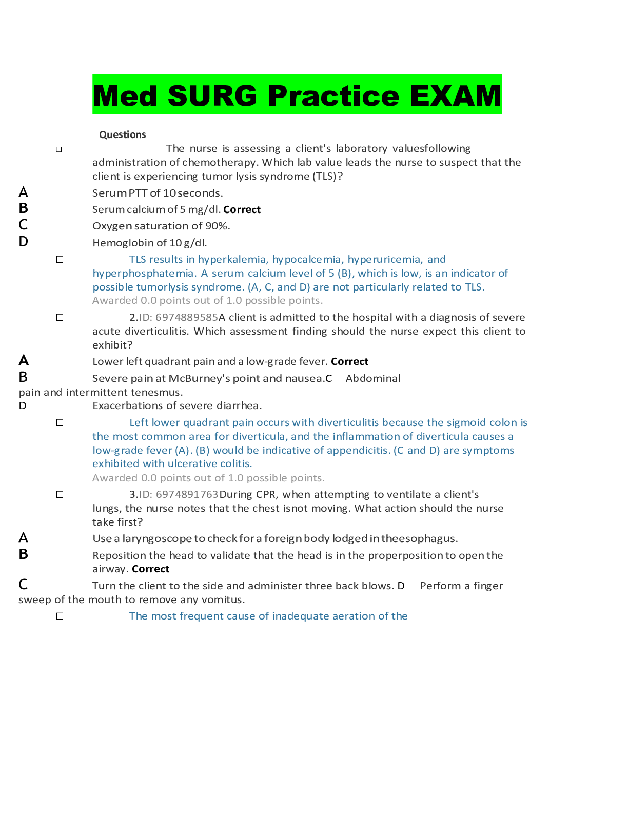 Med SURG Practice EXAM - Scholarfriends