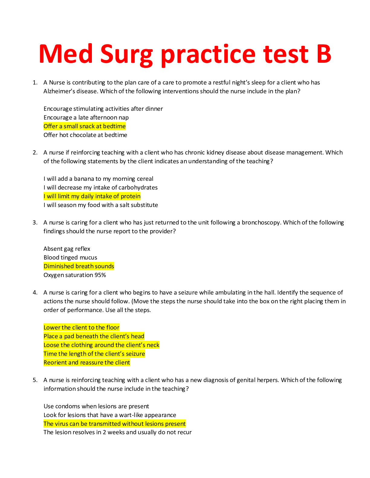 Med Surg practice test B (With Questions And Latest Answers) |Latest ...