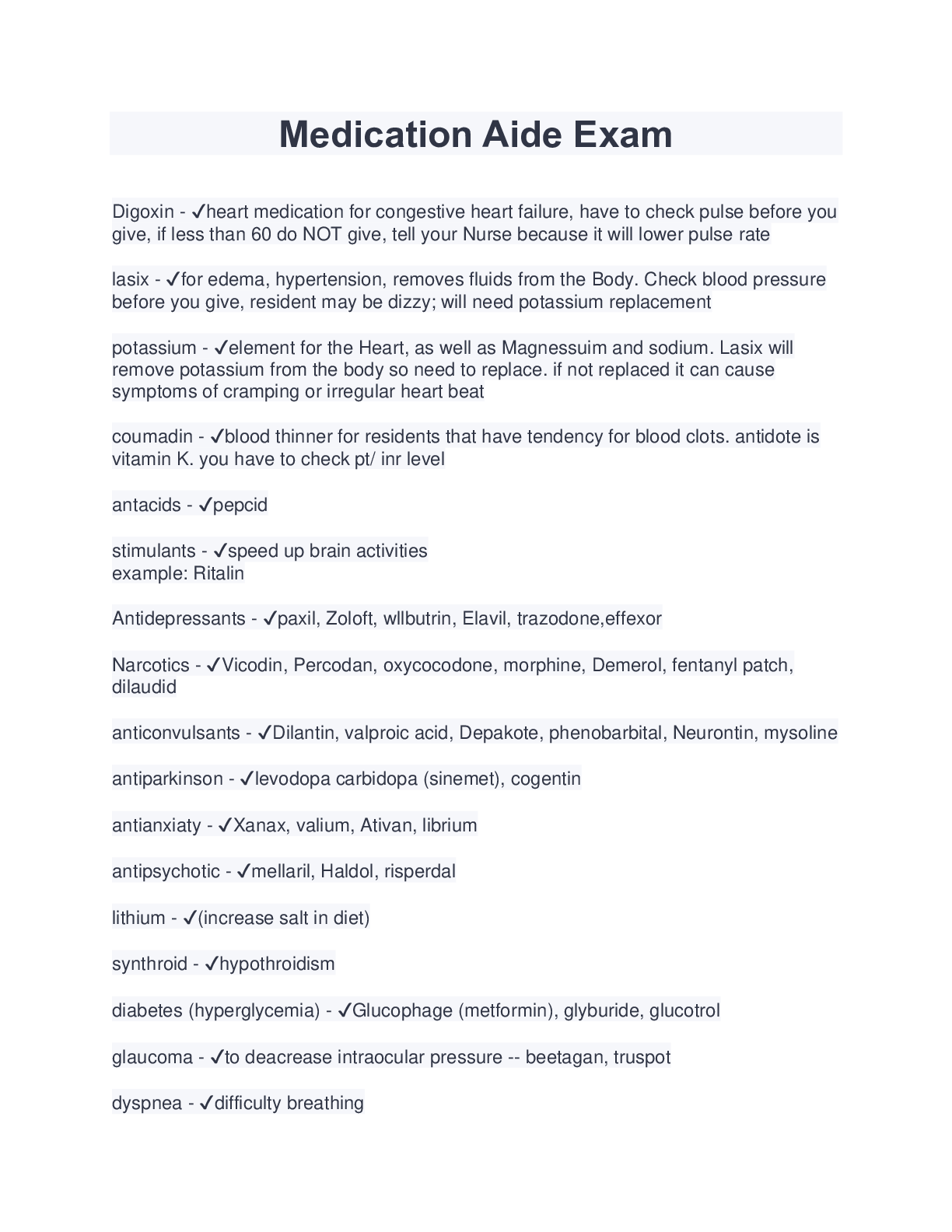 Medication Aide Exam: Questions With Complete Solutions (Graded A ...