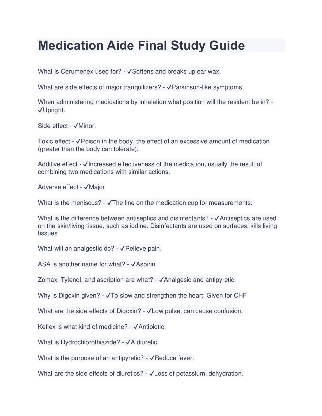 Medication Aide Final Exam Study Guide (Latest 2023/2024) Complete ...