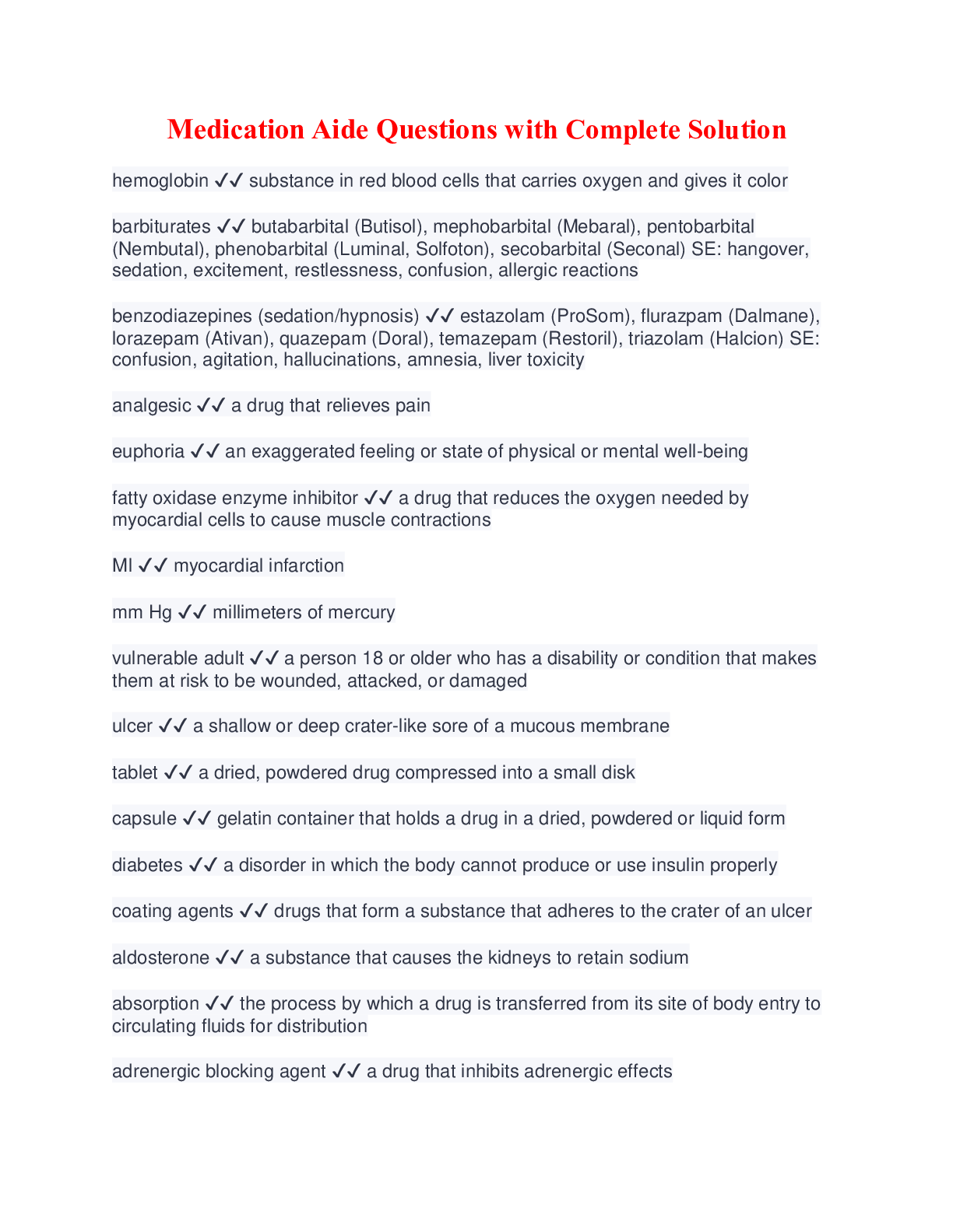 Medication Aide Questions And Answers 2022/2023 - Scholarfriends