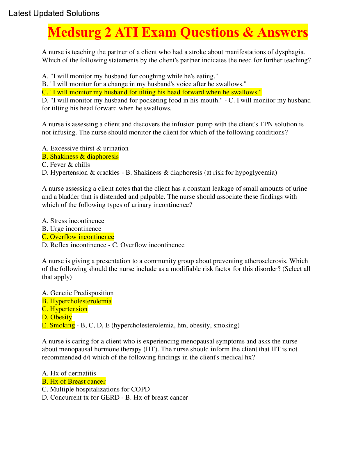 Medsurg 2 ATI Exam Questions & Answers - Scholarfriends