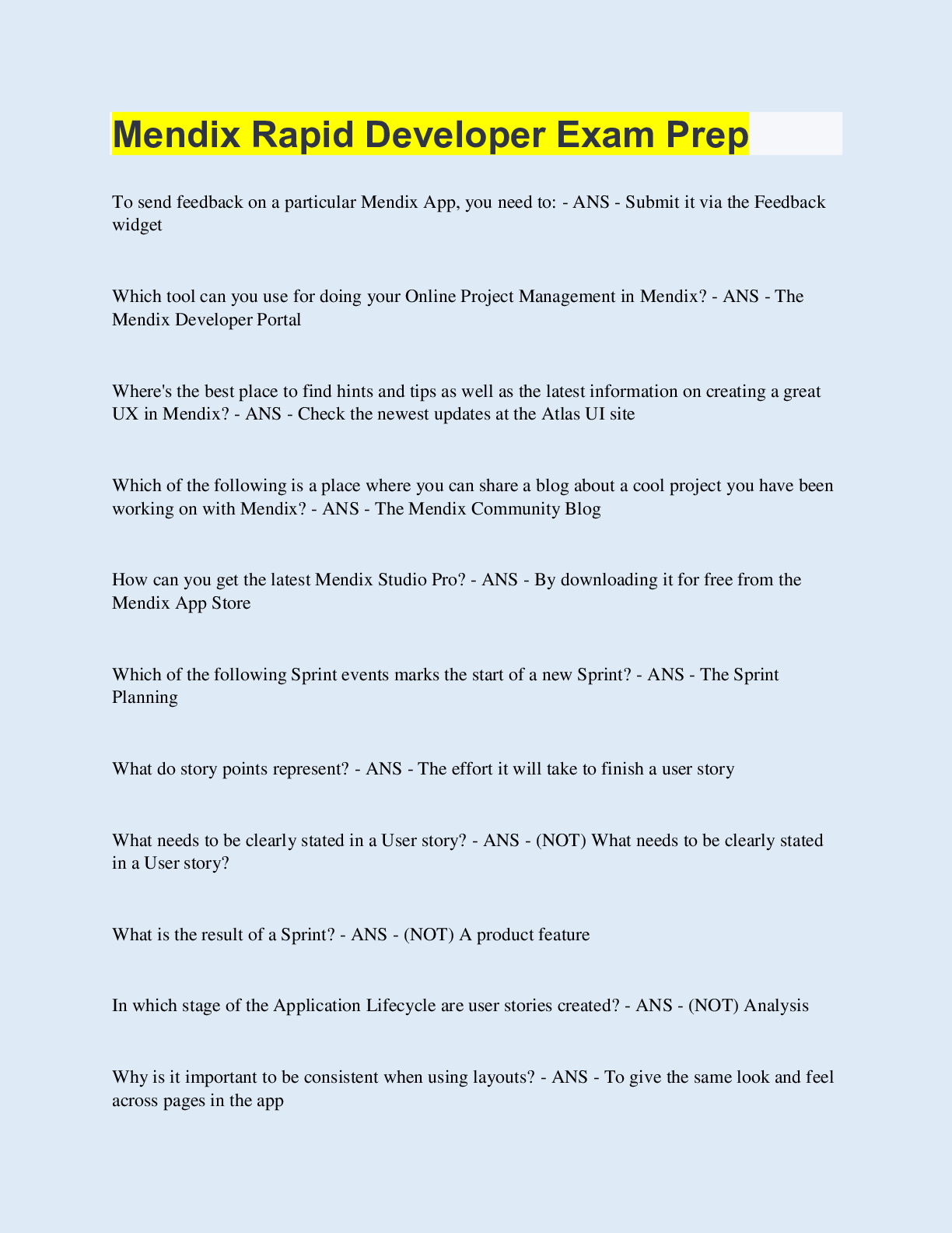 Mendix Rapid Developer Exam Prep | 50 Questions with 100% Correct ...