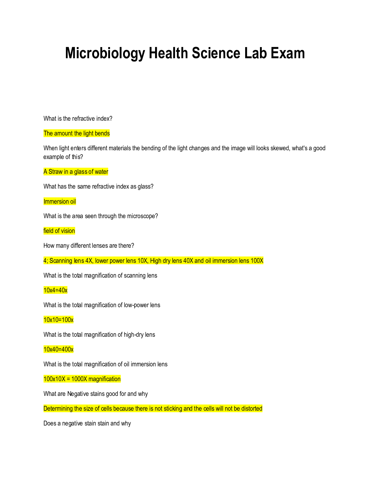 Microbiology Health Science Lab Exam - Scholarfriends