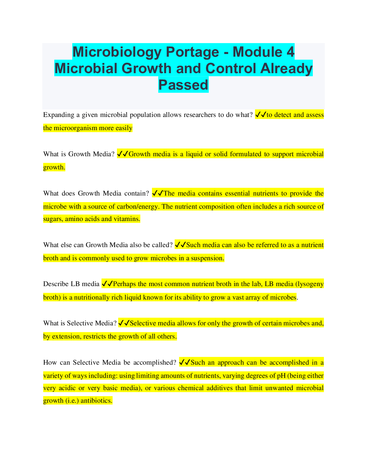 Microbiology Portage - Module 4 Microbial Growth and Control Already ...