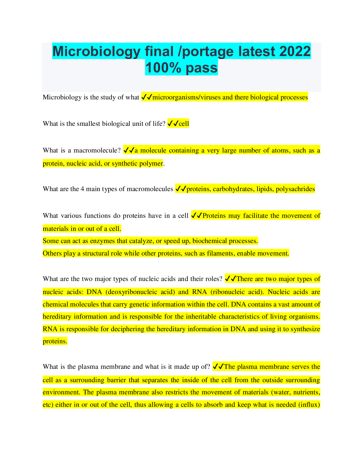 Microbiology final /portage latest 2022 100% pass – Scholarfriends ...