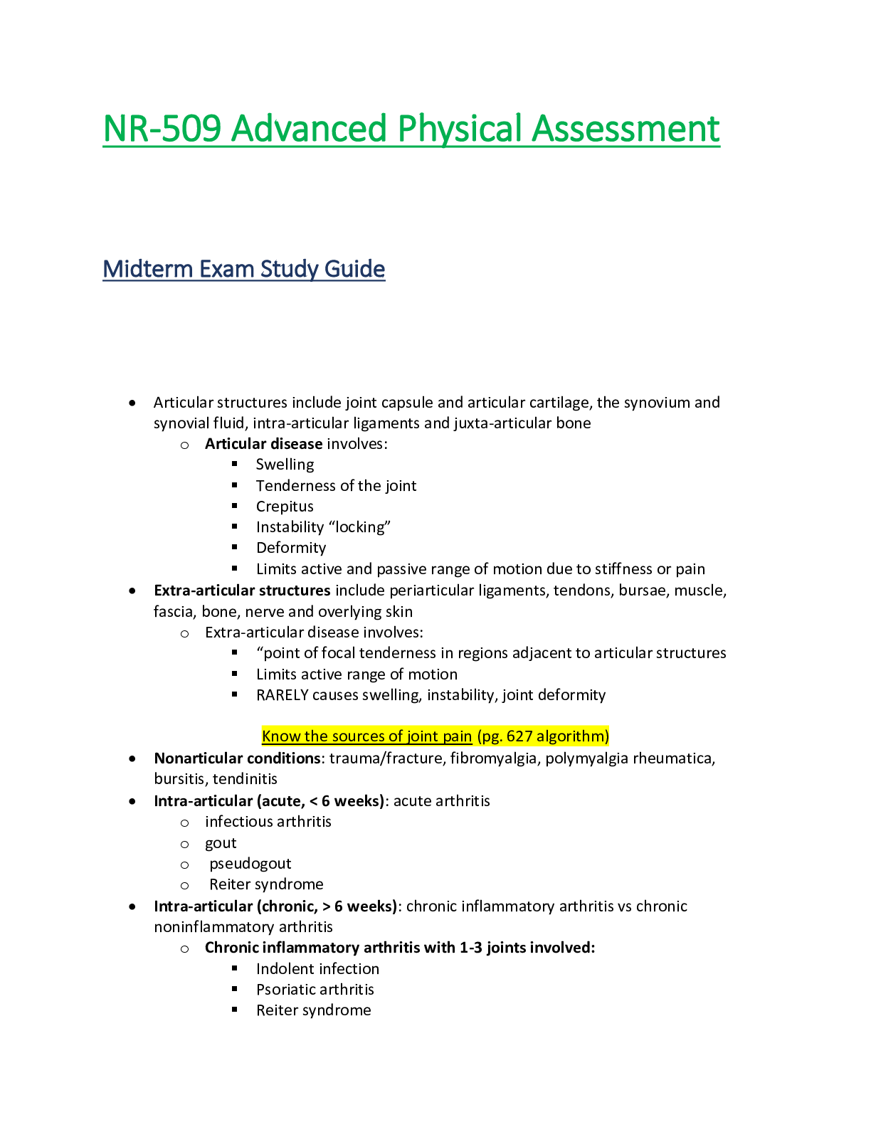 NR509 / NR 509 Midterm Exam Study Guide (Latest Update): Advanced ...