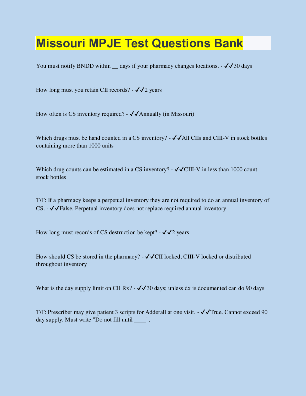 Missouri MPJE Test Questions Bank | 280 Questions with 100% Correct ...