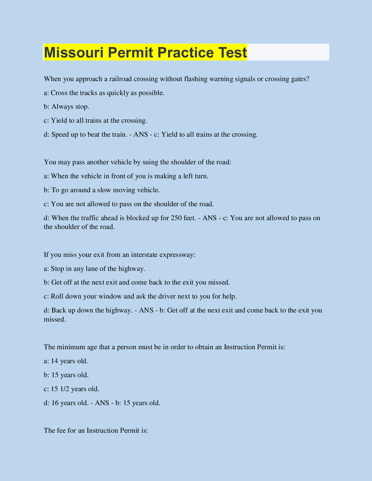 Missouri Permit Practice Test – Scholarfriends - Scholarfriends