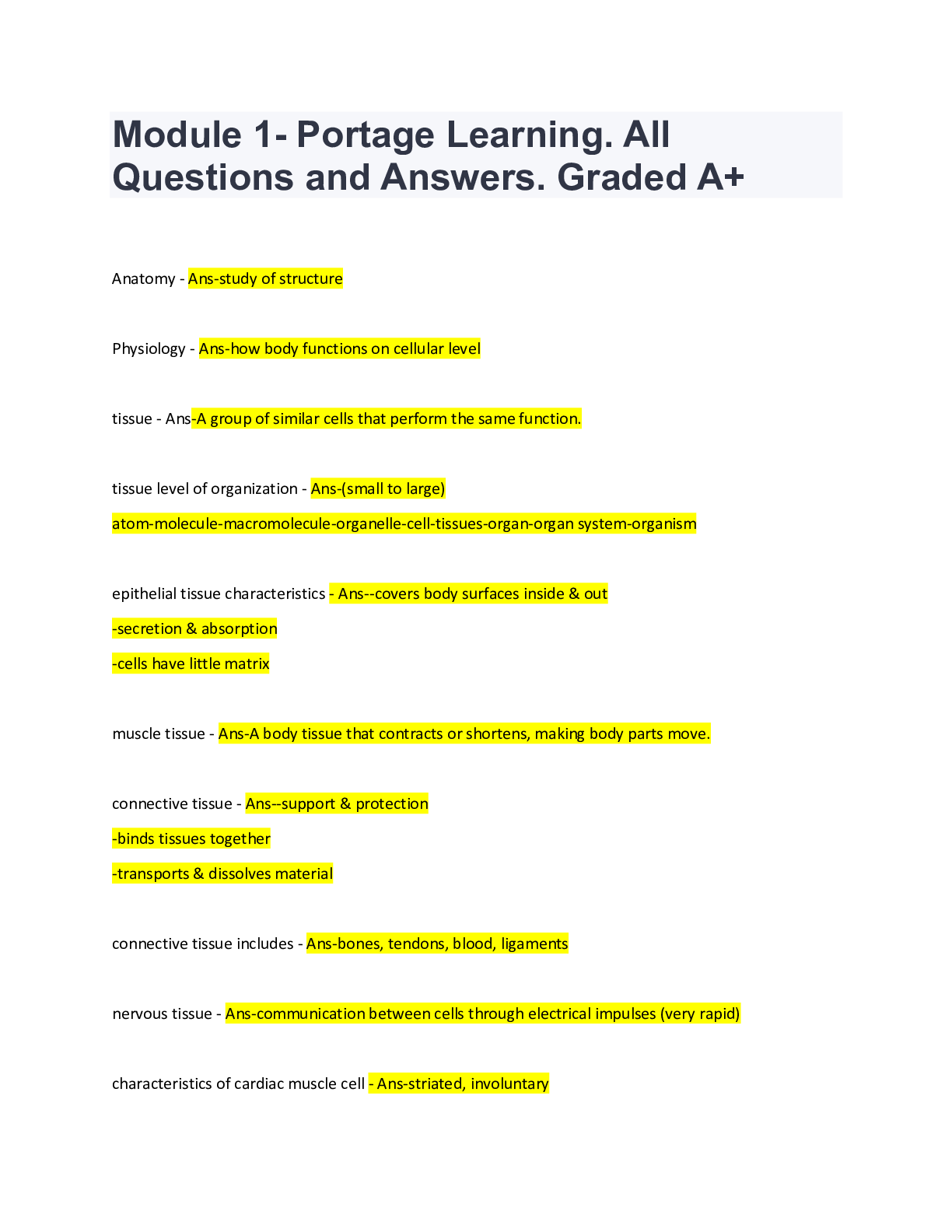 Module 1- Portage Learning. All Questions and Answers. Graded A+ ...