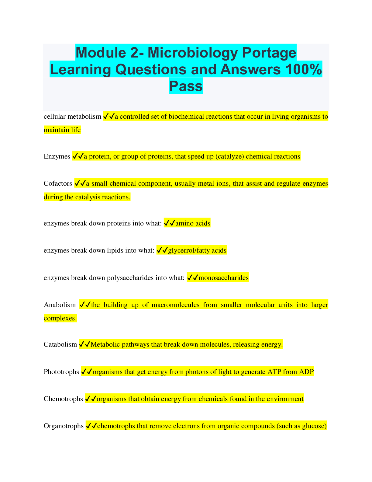 Module 2- Microbiology Portage Learning Questions and Answers 100% Pass ...