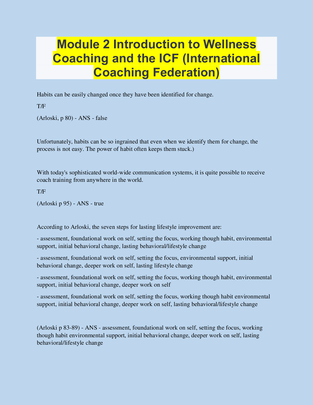 Module 2 Introduction to Wellness Coaching and the ICF (International ...