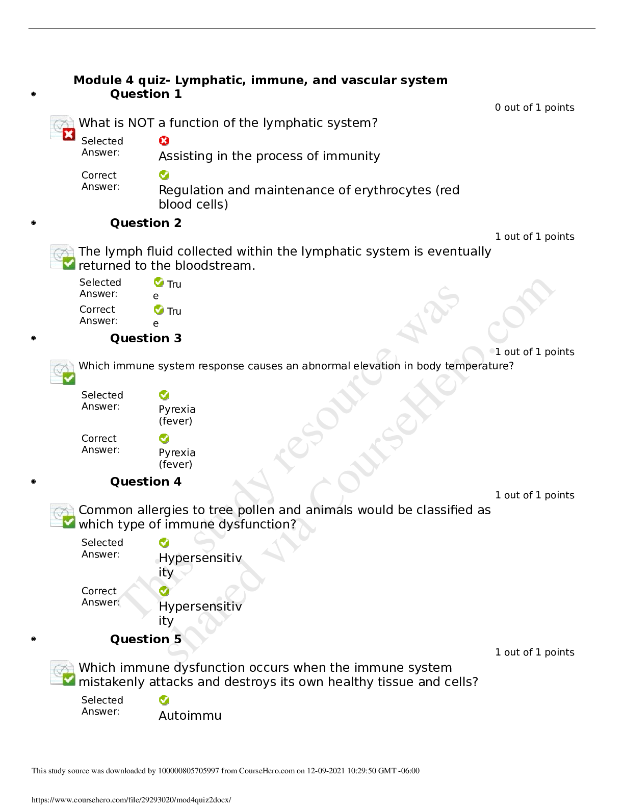 Module 4 quiz- Lymphatic, immune, and vascular system - Scholarfriends